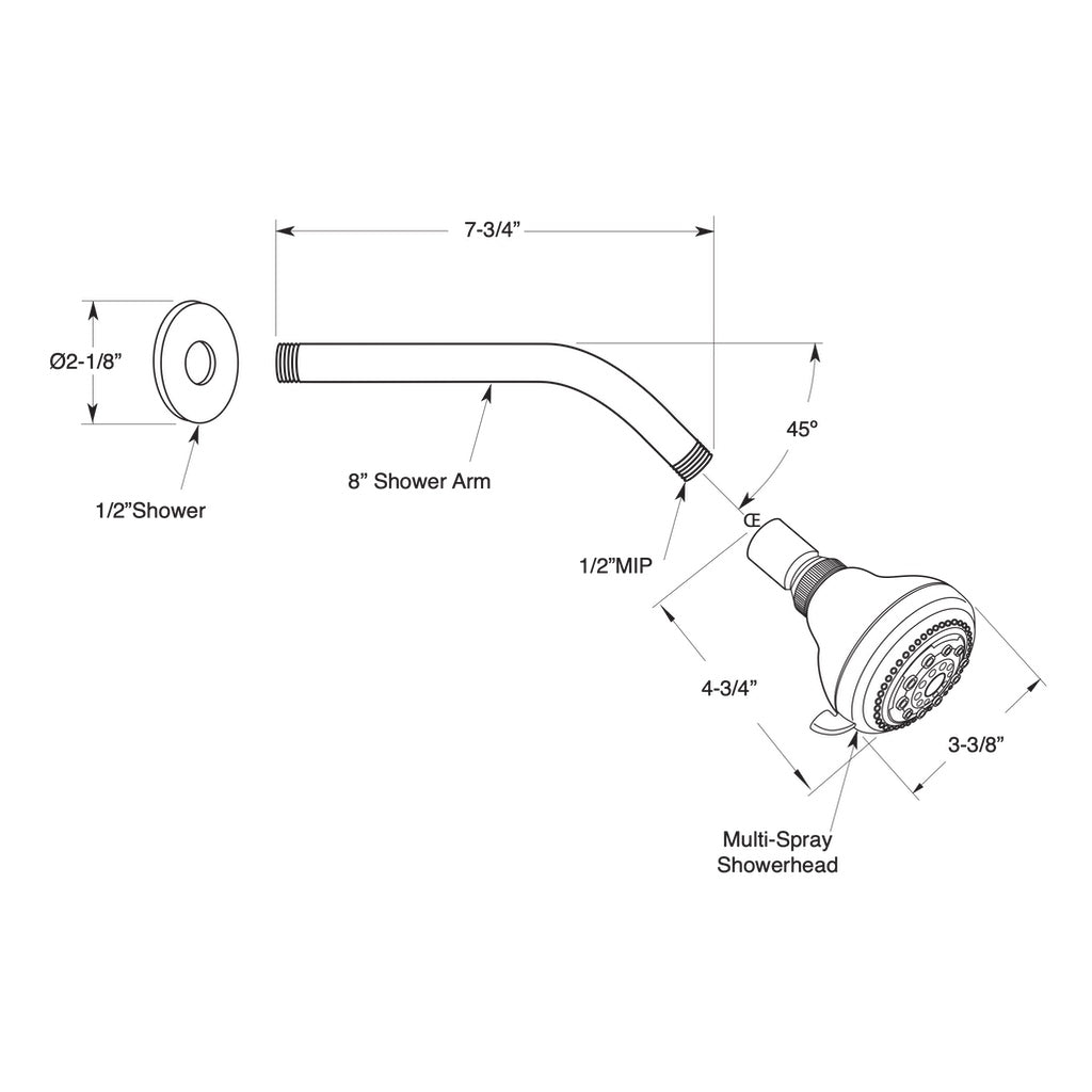 Sigma Multi-Spray Shower Head with 8" Arm and Standard Flange – Sigma ...